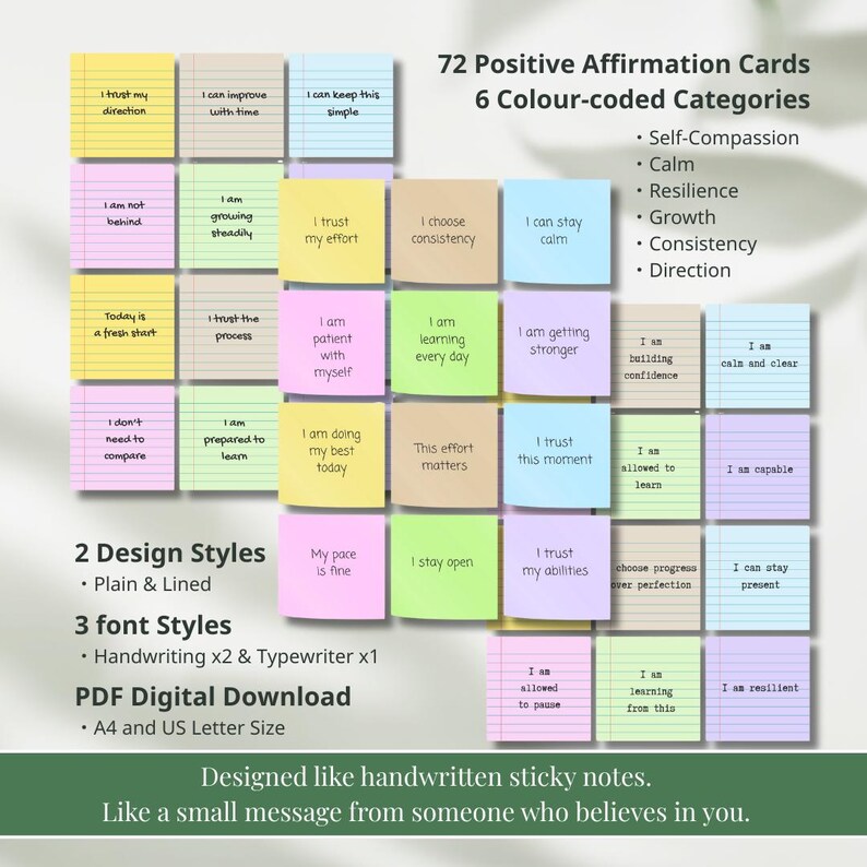 72 Positive Affirmation Card Printable | Focus, Confidence & Inner ...