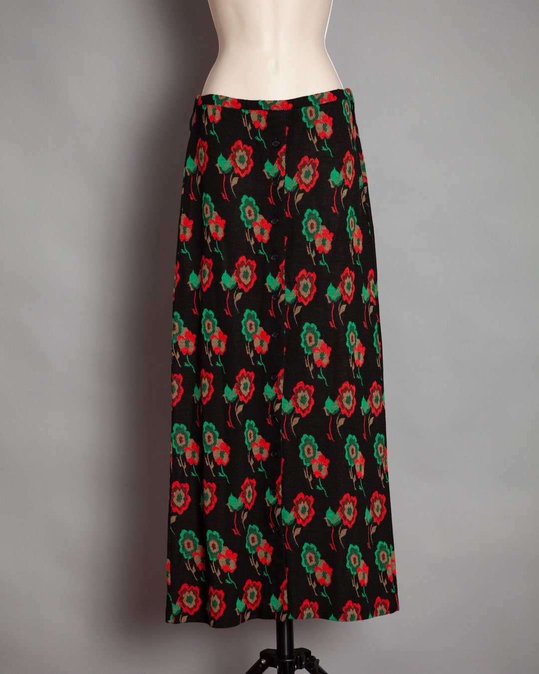 Vintage Women's Flower Pattern Long Skirt RUSS Front Buttons - Etsy