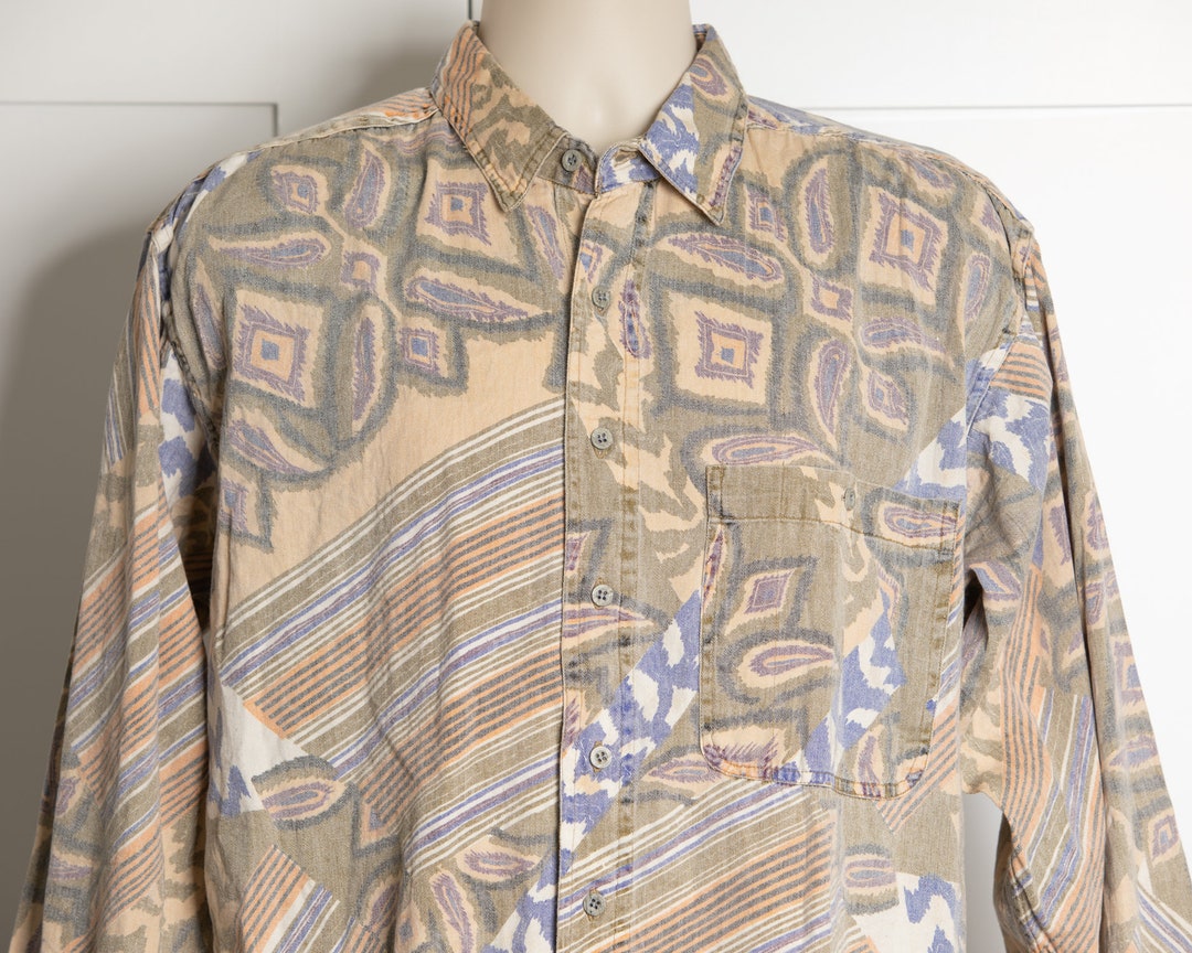 80s 90s Men's Long Sleeve Busy Shirt Pier Connection - Etsy