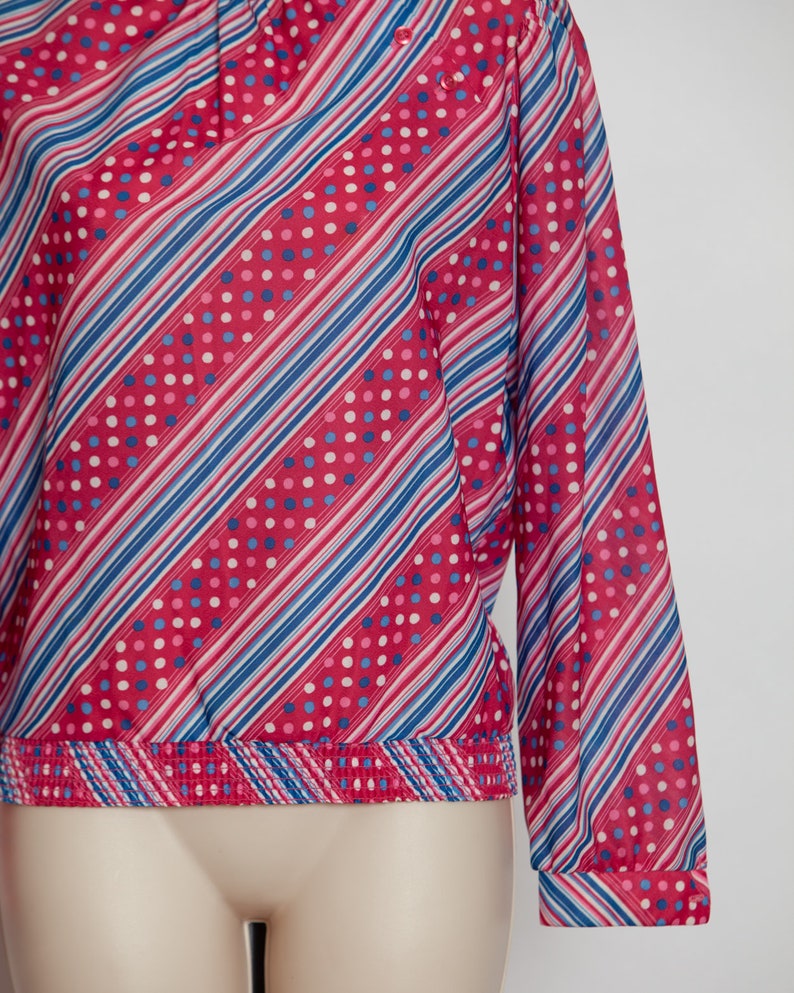 Womans 70s 80s Cute Top Pink Blue Ruffled Neck - Etsy