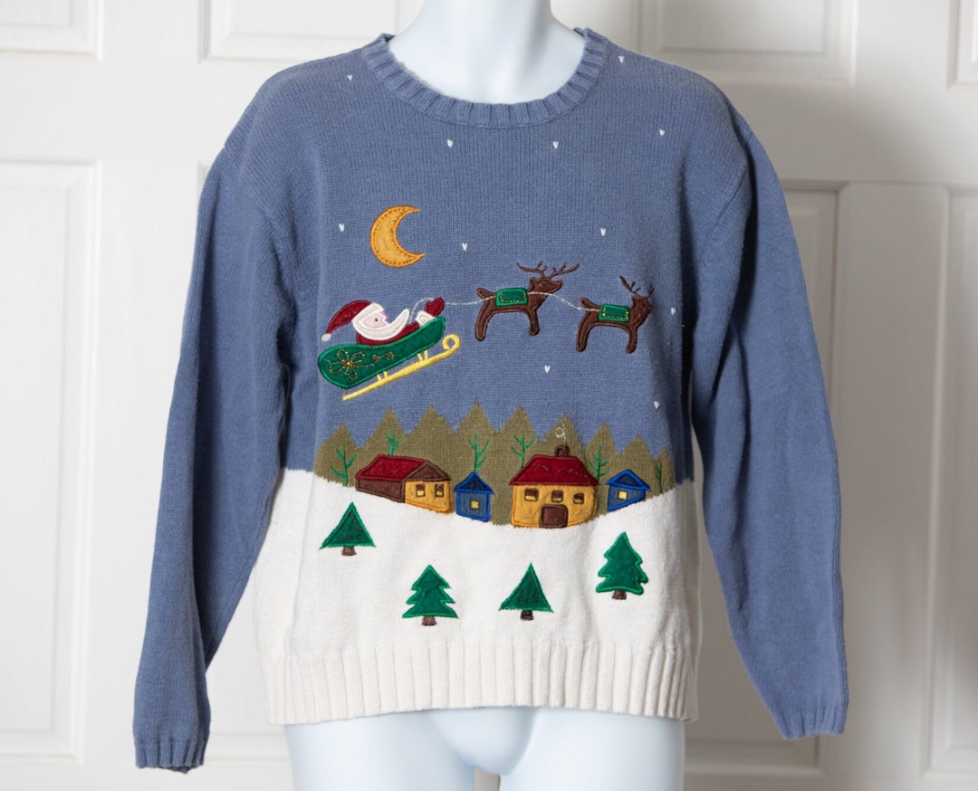 80s 90s Christmas Sweater Santa Sleigh Bobbie Brooks - Etsy