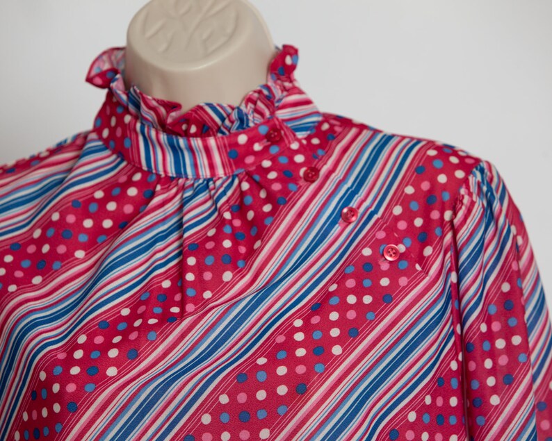 Womans 70s 80s Cute Top Pink Blue Ruffled Neck - Etsy