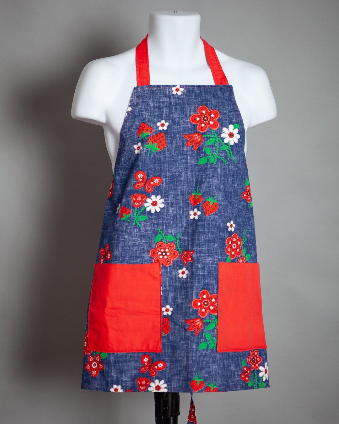 Cute Homemade Apron Floral Pattern Srawberry Vintage Fabric - Etsy