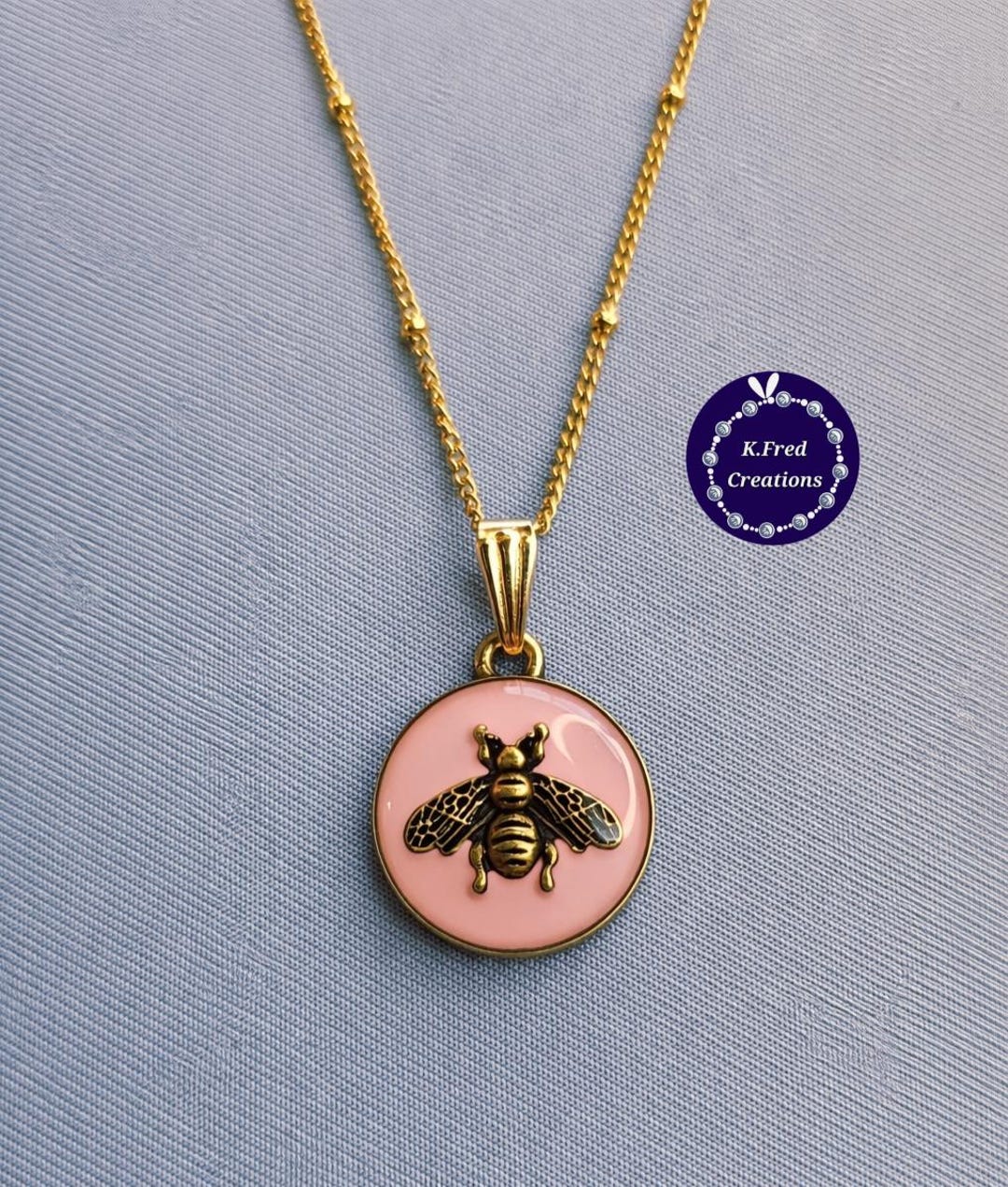 Upcycled Pink Bumblebee Necklace, Gold Tone Stainless Steel Chain - Etsy