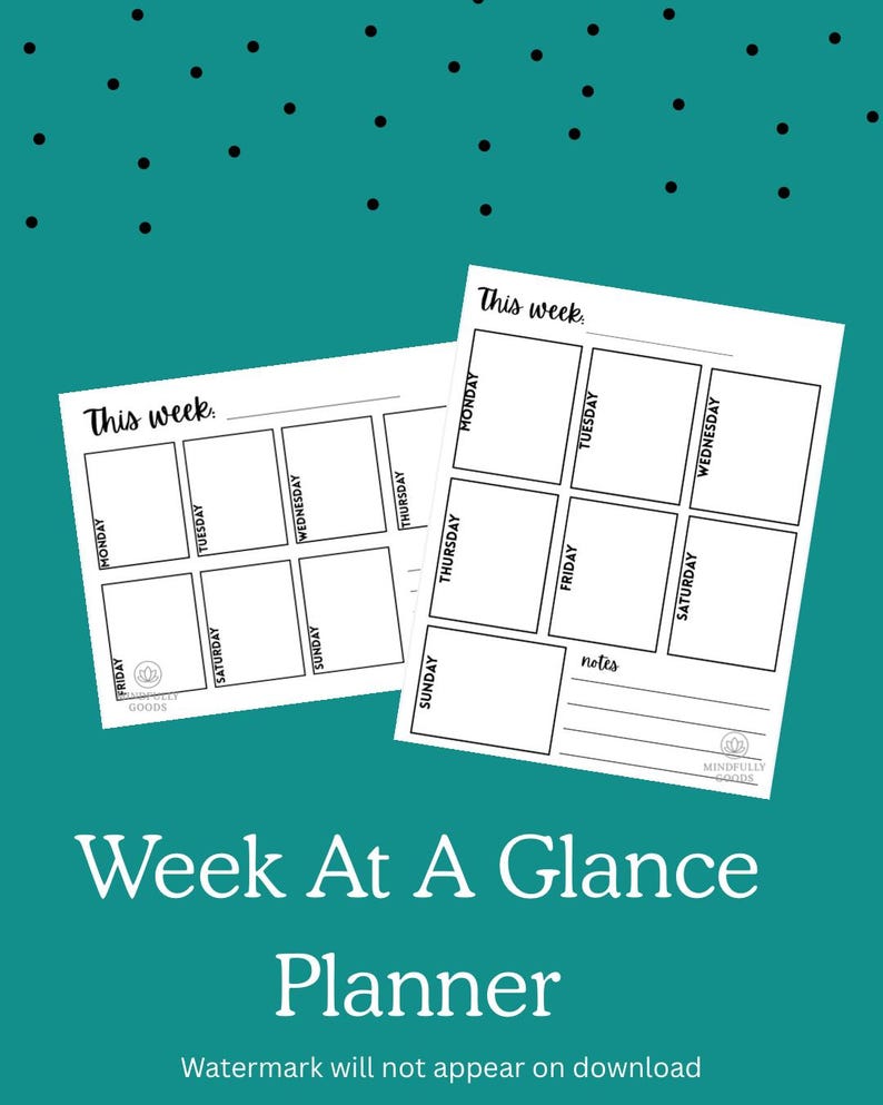 Week at A Glance Planner - Script - Etsy