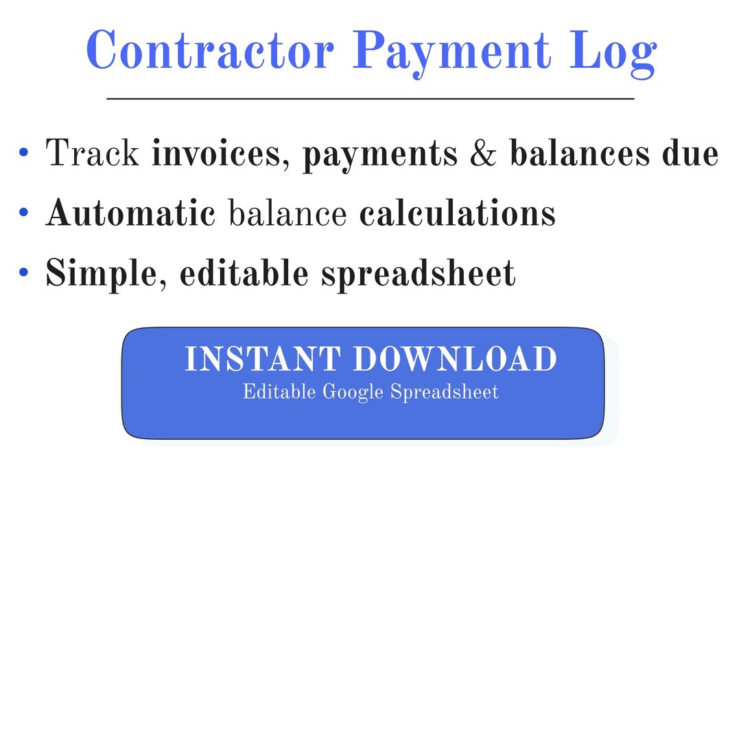 Contractor Payment Log Spreadsheet – Track Invoices & Balances – Google ...