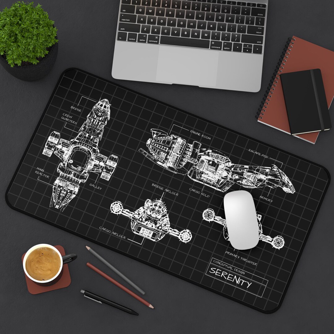 Sci-fi Spaceship Blueprint Desk Mat | Design Sketches on Black ...