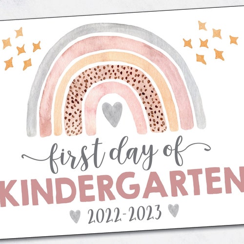 Editable First Day of Kindergarten Sign Boho Rainbow First - Etsy