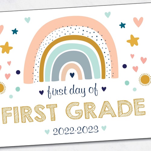 Boho Rainbow First Day of School Sign Printable Girl Back to - Etsy