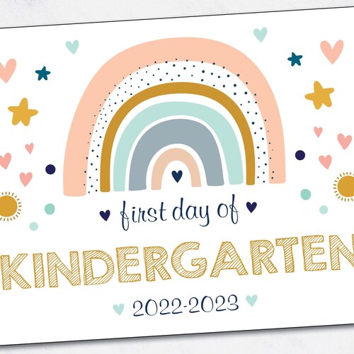 Editable First Day of Kindergarten Sign Boho Rainbow First - Etsy