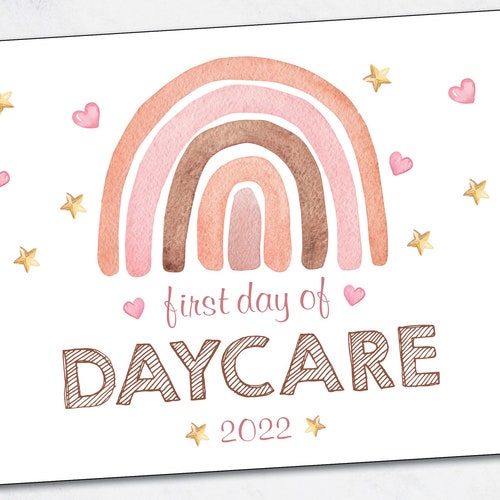 Boho Rainbow First Day of Daycare Sign Printable Girl Back to - Etsy