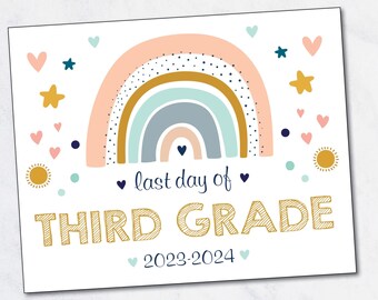 Editable Last Day of 3rd Grade Sign Boho Rainbow Last Day of School ...