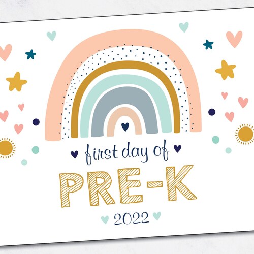Editable First Day of Kindergarten Sign Boho Rainbow First - Etsy