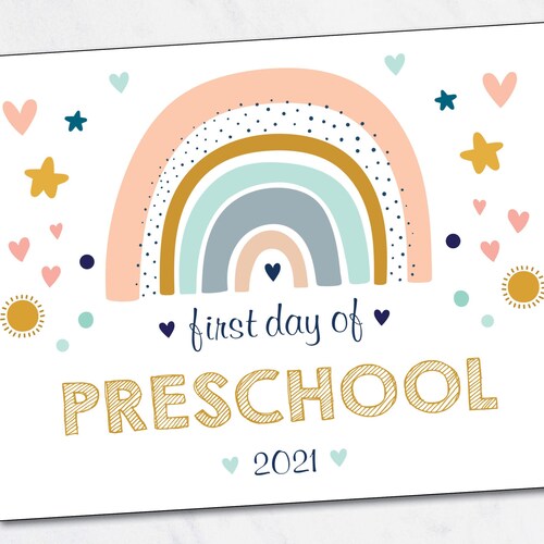 Editable First Day of Kindergarten Sign Boho Rainbow First - Etsy