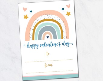 Printable Valentine's Cards / Rainbow Printable Valentine's Cards / Kid ...