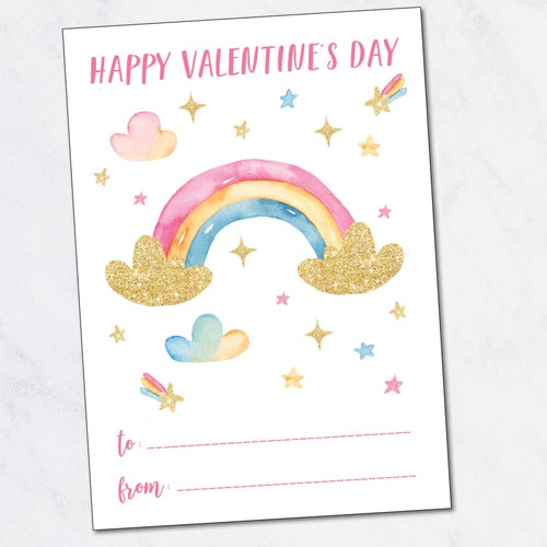 Kids Valentine Cards / Rainbow Printable Valentine's Cards | Etsy