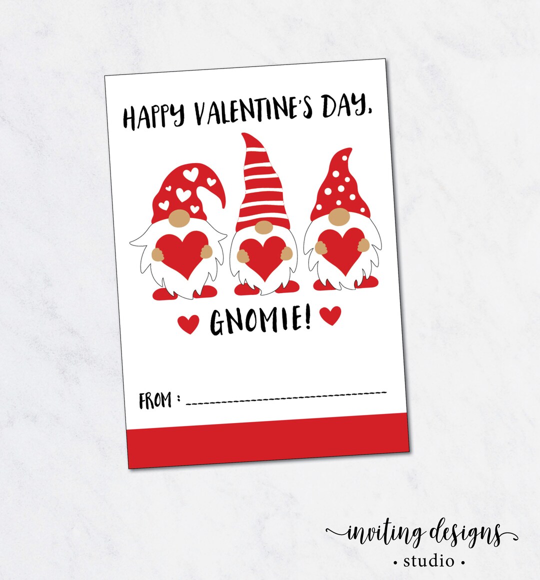Gnome Valentine's Day Card / Gnomie Valentine Cards / Kids Valentine ...