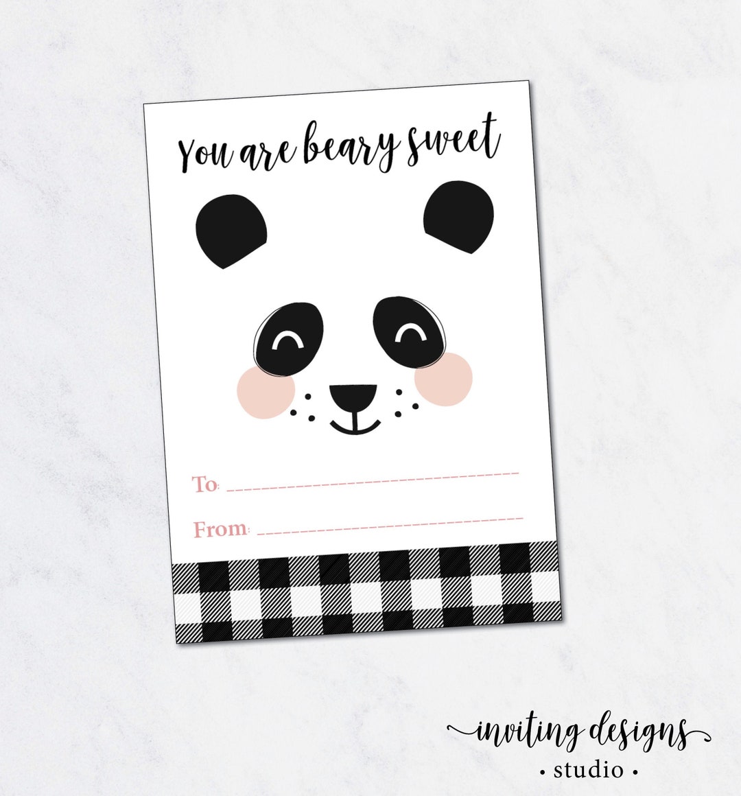 Panda Valentines Card / Valentine Cards for Kids / Buffalo Plaid ...