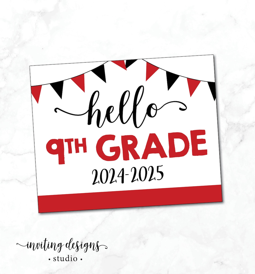 First Day of 9th Grade Sign / Red and Black 9th Grade Sign / Hello ...