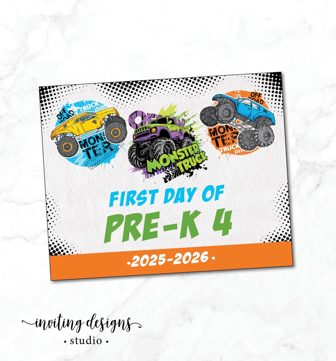 Monster Truck Pre-k4 Sign / Monster Truck First Day of Pre-k 4 / Boy ...