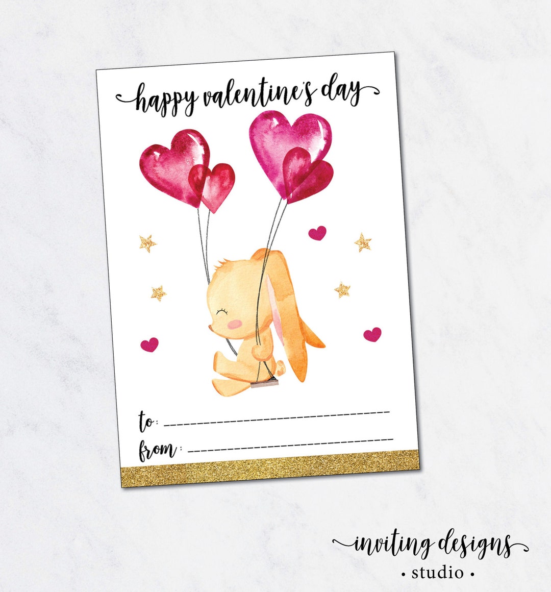 Bunny Valentine's Day Card / Printable Valentine Cards / Valentines ...
