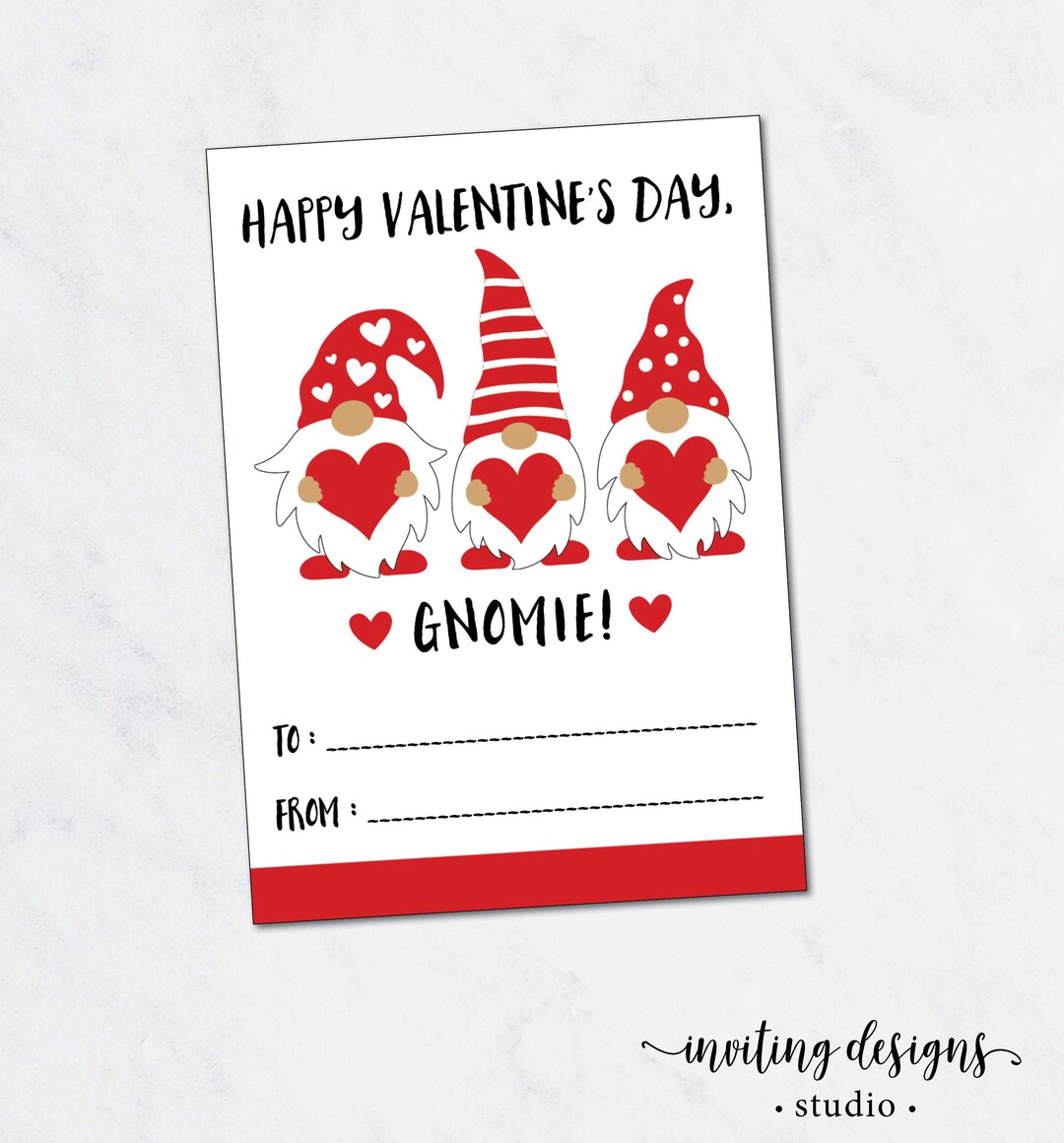 Gnome Valentine's Day Card / Gnomie Valentine Cards / Kids Valentine ...
