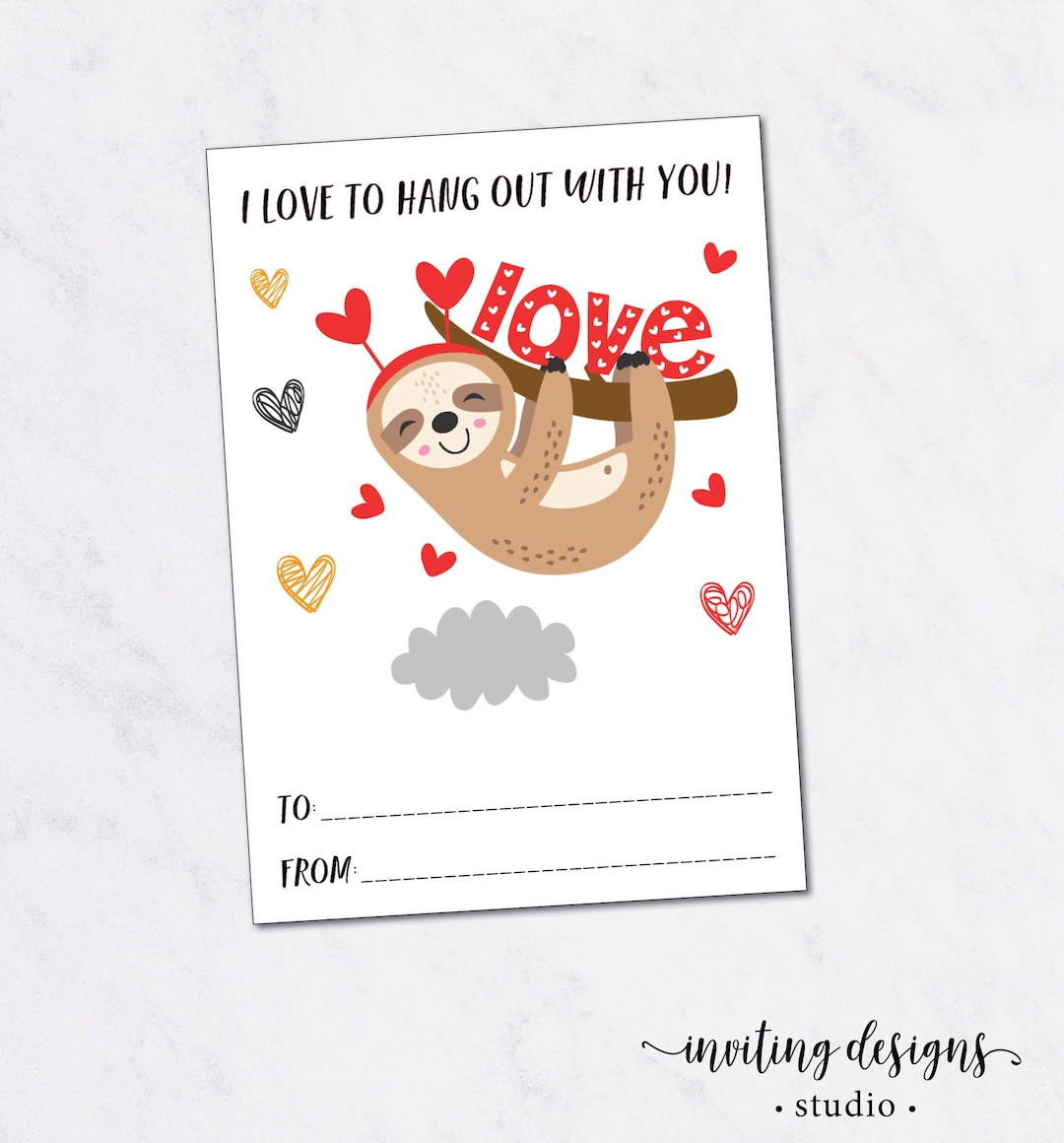 Sloth Valentine's Day Card / Printable Valentine Cards / Animal ...