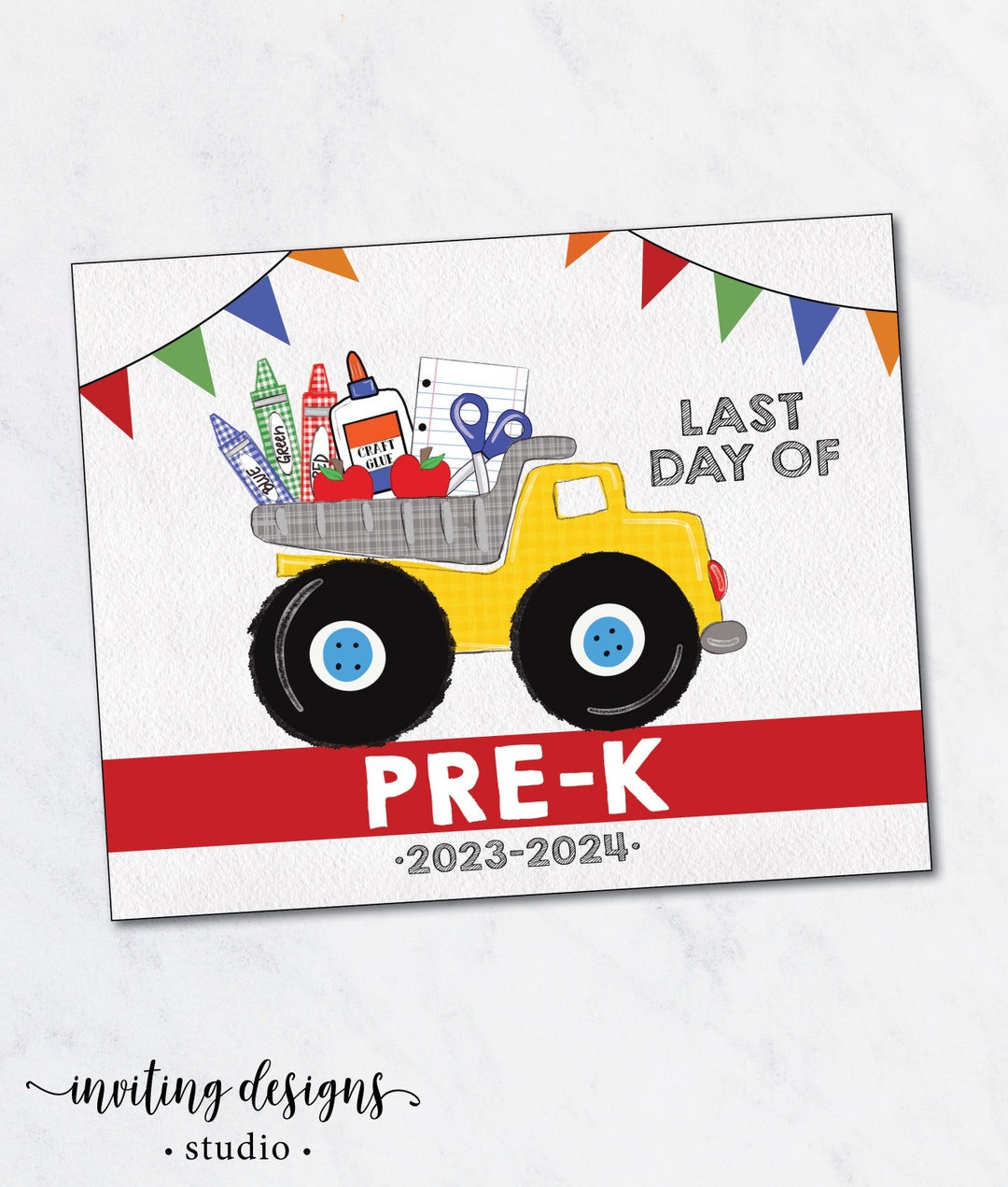 Boy LAST DAY of Pre-k Sign / Dump Truck LAST Day of Prekindergarten ...