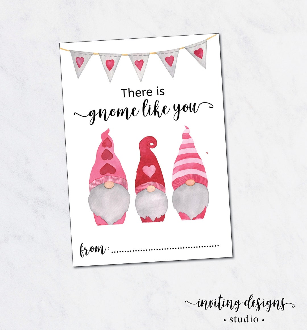 Gnome Valentine's Day Card / Printable Valentines Cards / Pink Gnomie ...