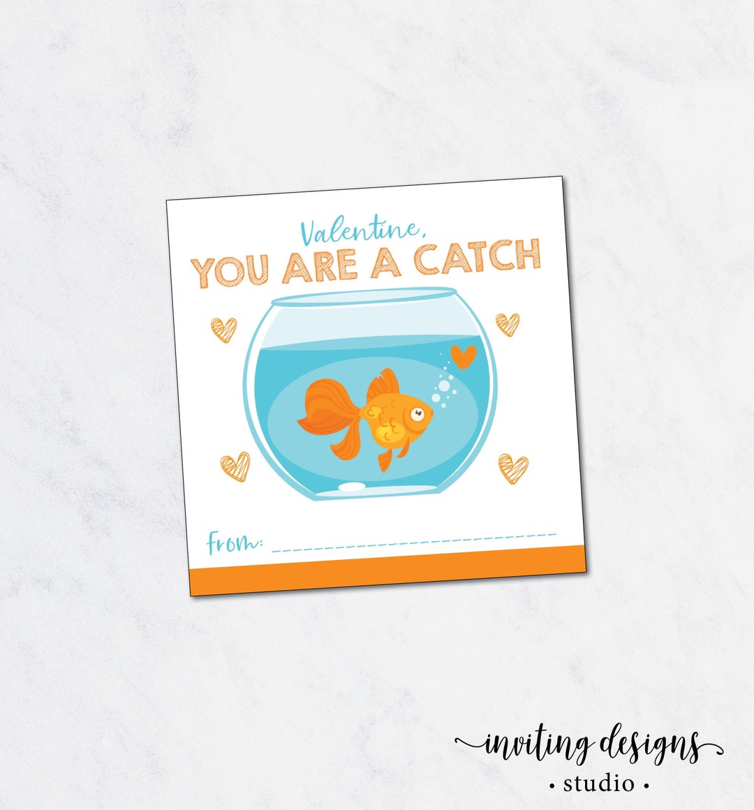 Goldfish Valentine Tag / Printable Valentine Tags / Goldfish Valentine ...