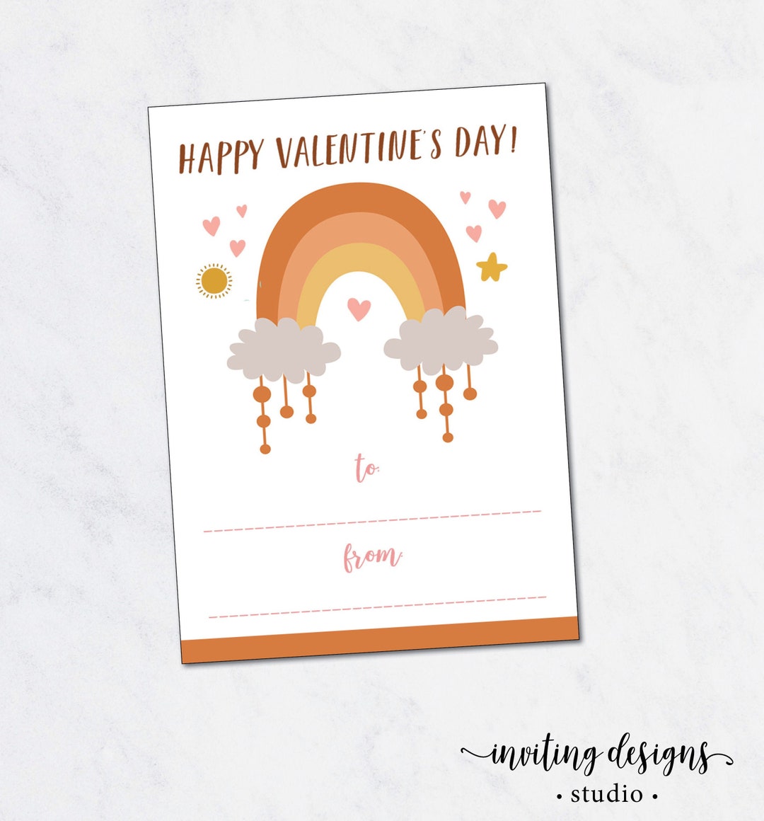 Boho Rainbow Valentine Card / Kids Printable Valentine's - Etsy