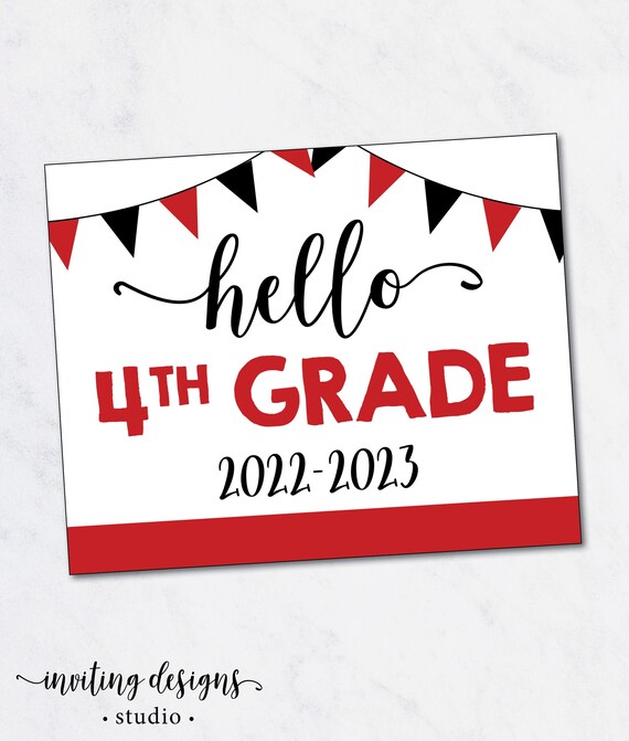First Day of 4th Grade Sign / Red and Black 4th Grade Sign / - Etsy