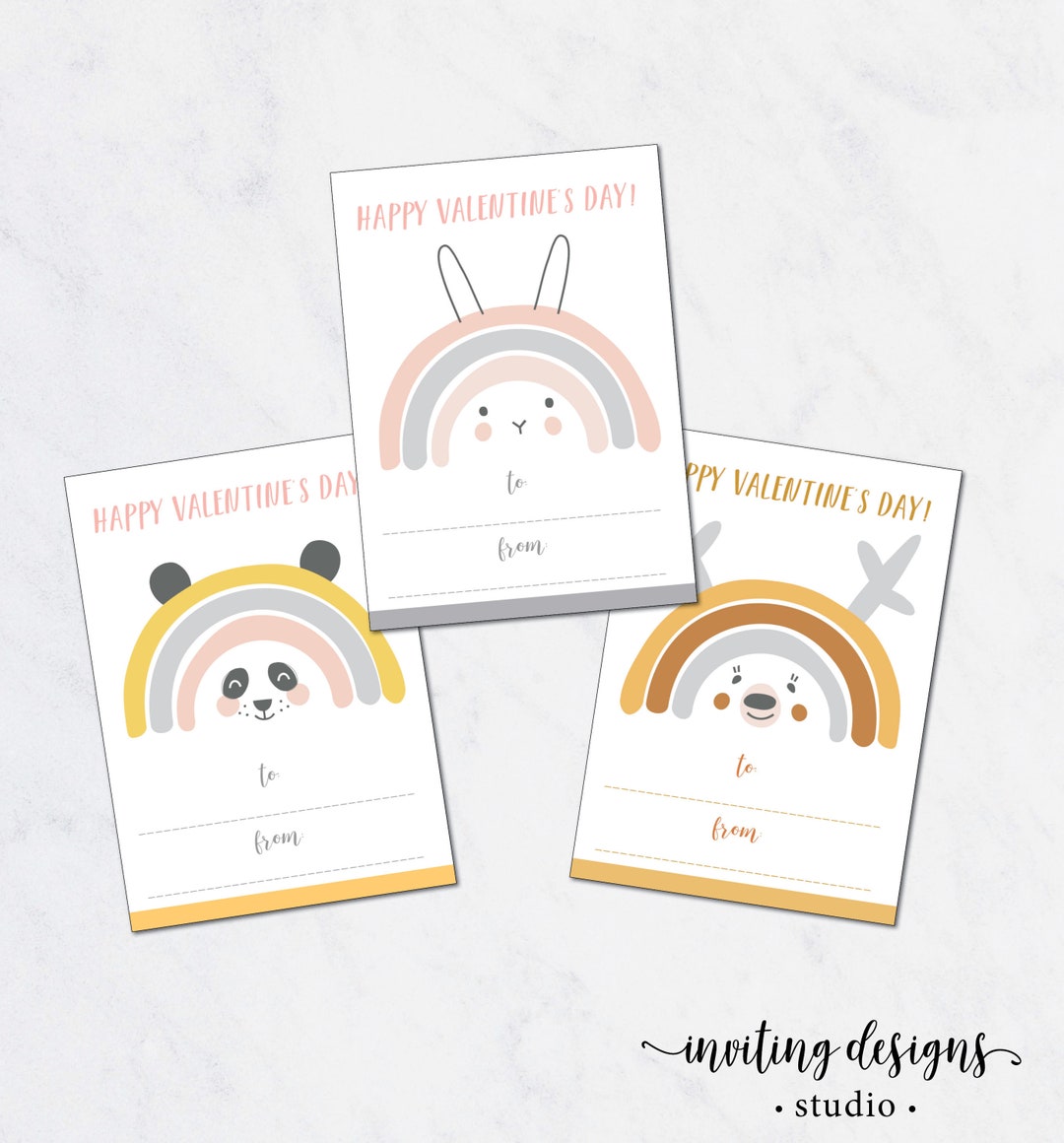 Rainbow Valentine Cards / Set of Valentine's Cards / Kids Valentine ...