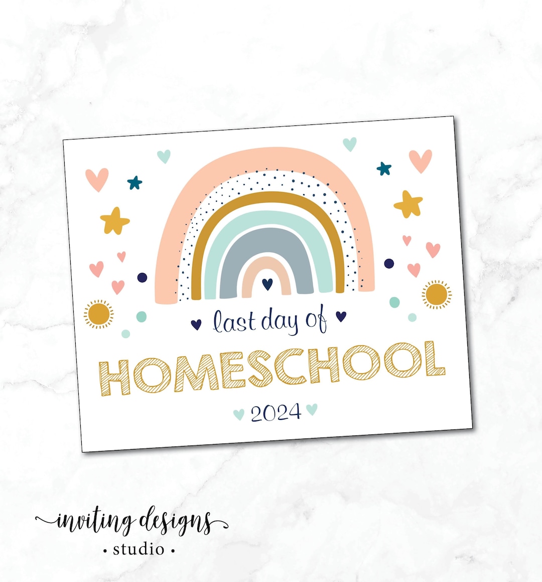 LAST Day of Homeschool Sign / Pastel Rainbow / Virtual School Sign ...