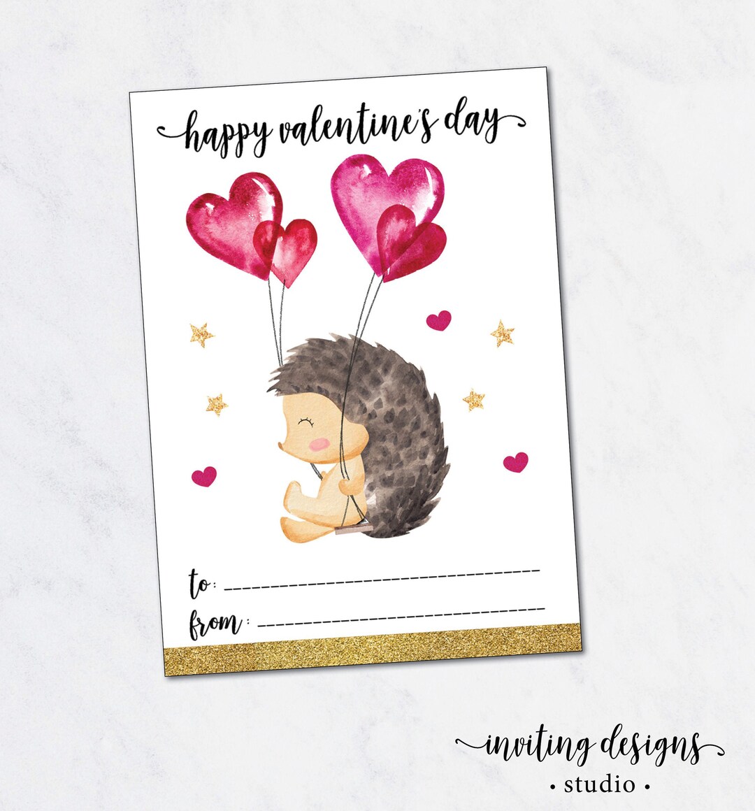 Hedgehog Valentine's Day Card / Printable Valentine Cards / Valentines ...
