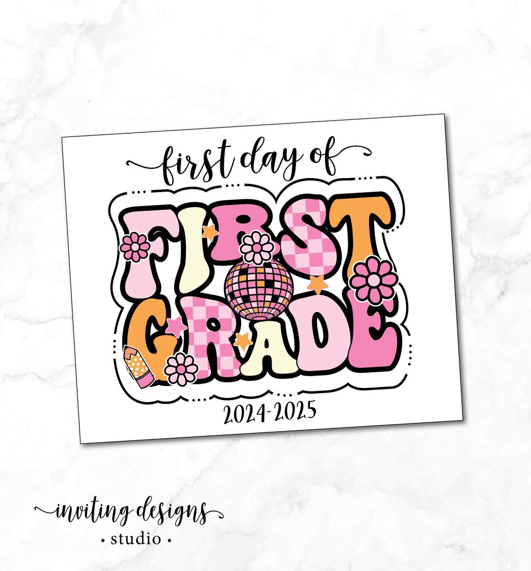 Retro First Day of 1st Grade Sign / Pink and Orange Flowers / First Day ...