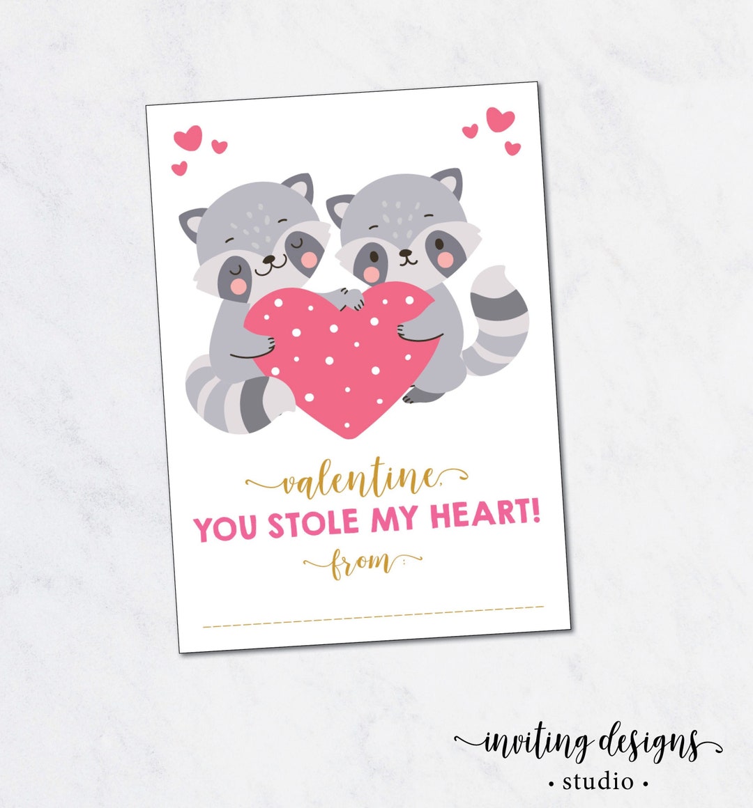 Raccoon Valentine Card / Kid Valentine's Cards / Kids Valentines Card ...