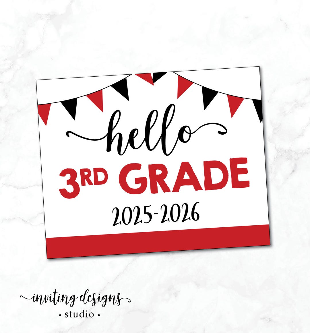 First Day of 3rd Grade Sign / Red and Black 3rd Grade Sign / Hello ...