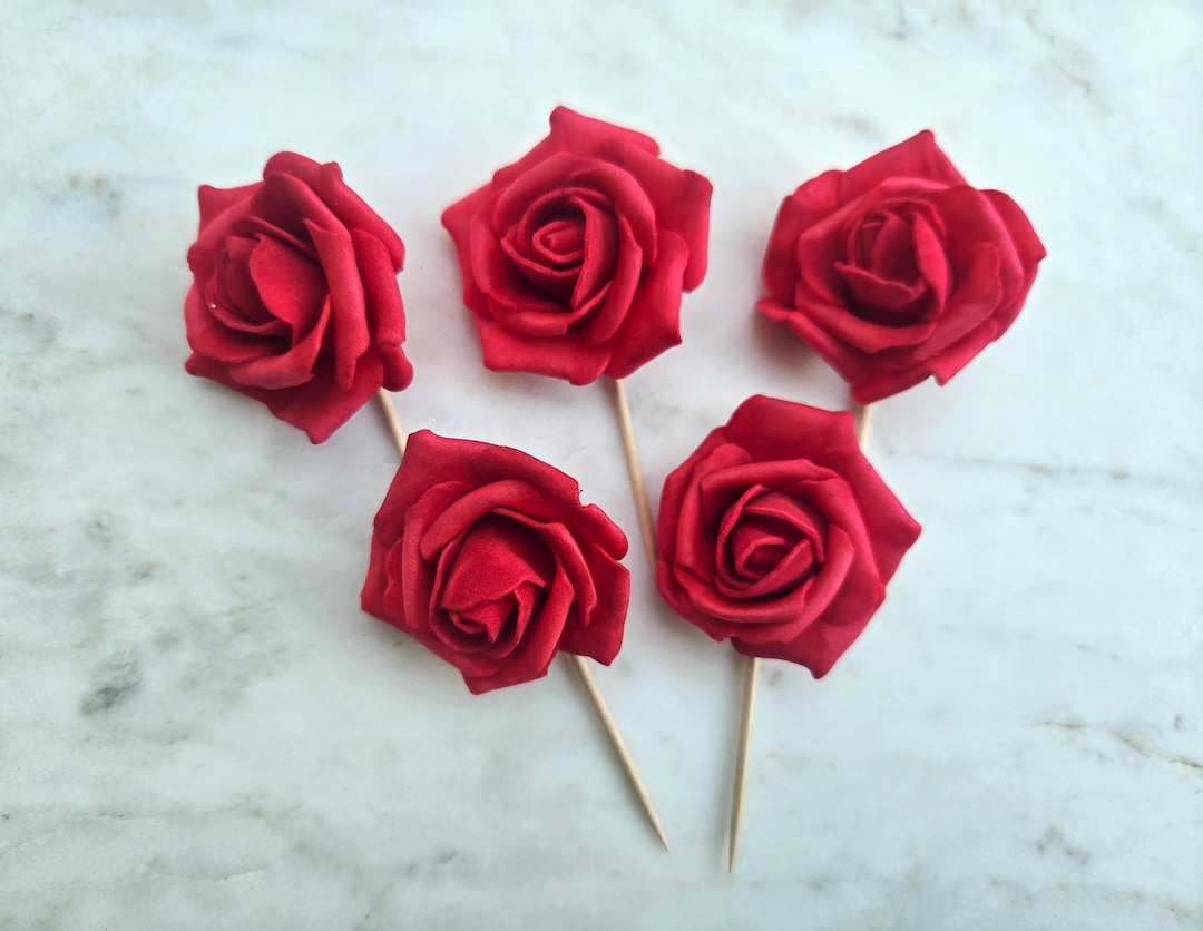 Rose Cupcake Toppers for Valentine's, Valentine Bridal Shower, Red ...