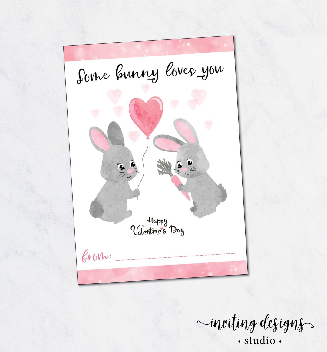 Bunny Valentine's Day Card / Printable Valentine Cards / Girl ...