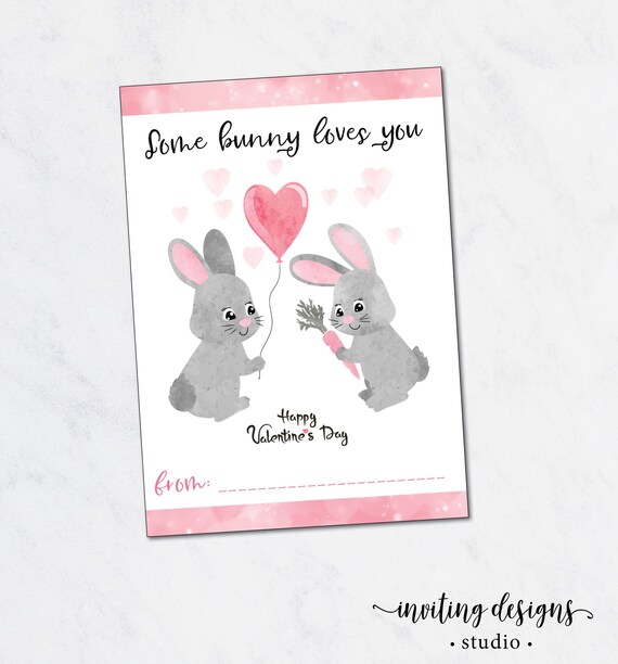 Bunny Valentine's Day Card / Printable Valentine Cards / | Etsy