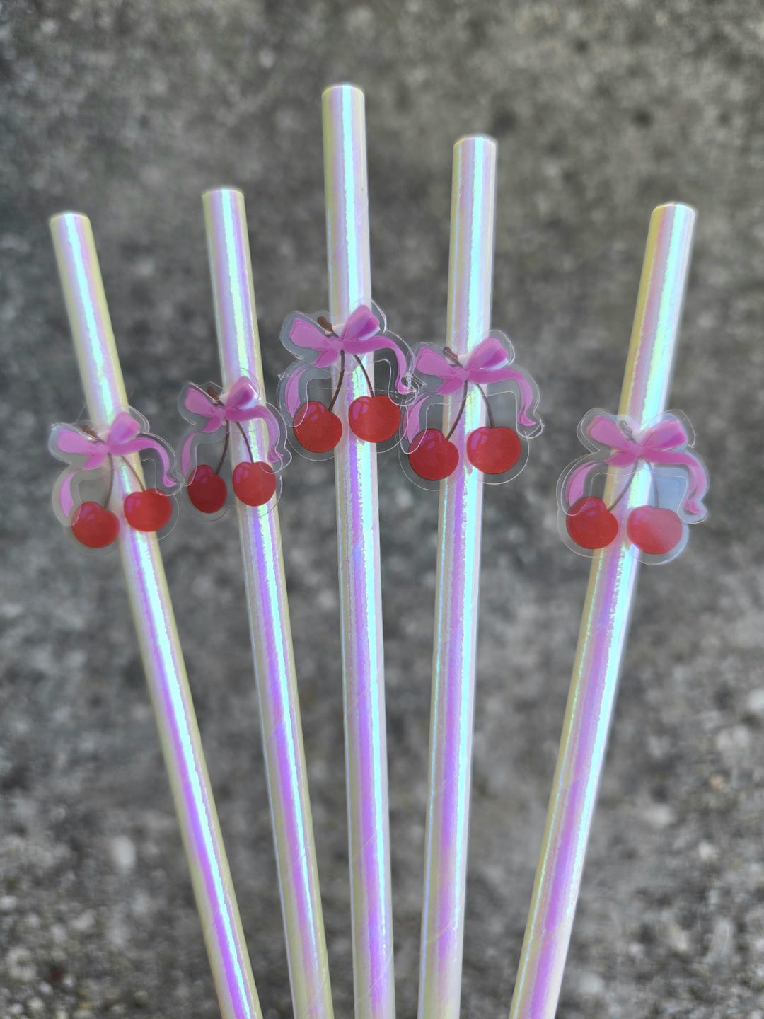 Cherry on Top Straws, Pink Bow With Cherry Party Straws, Cherry Bow ...