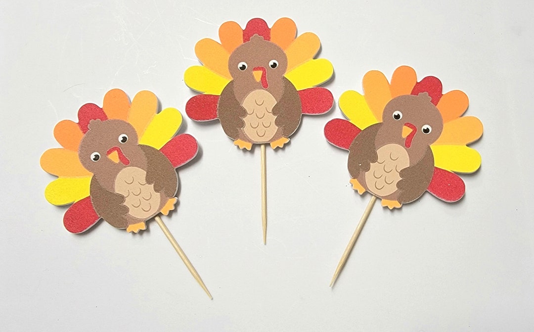 Fall Cupcake Toppers, Turkey Cupcake Toppers, Thanksgiving Decorations ...