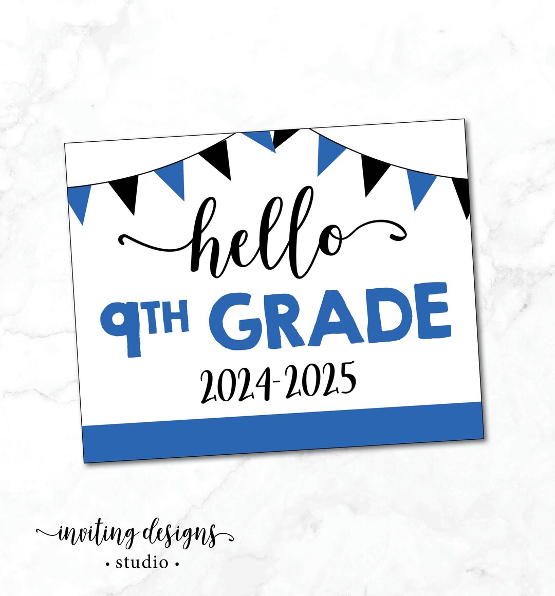 First Day of 9th Grade Sign / Blue and Black 9th Grade Sign / Hello ...