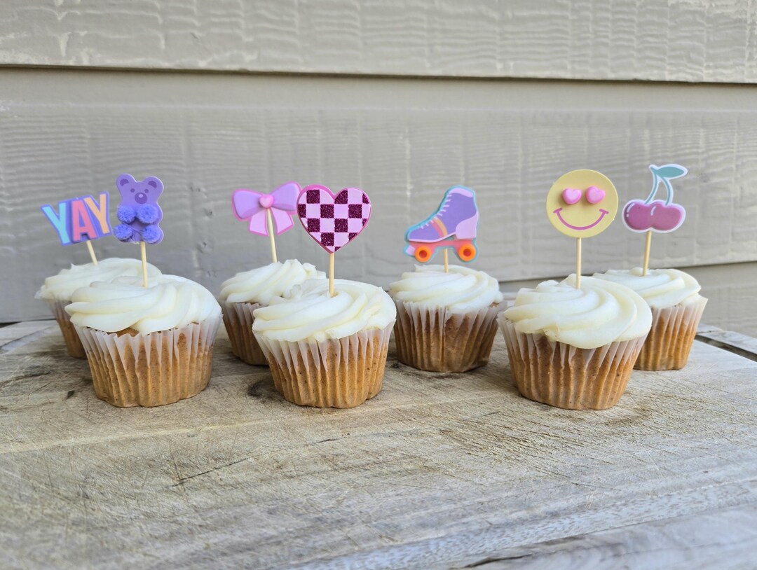 Skate Party Cupcake Toppers, Good Vibes Cupcake Toppers, Groovy Party ...