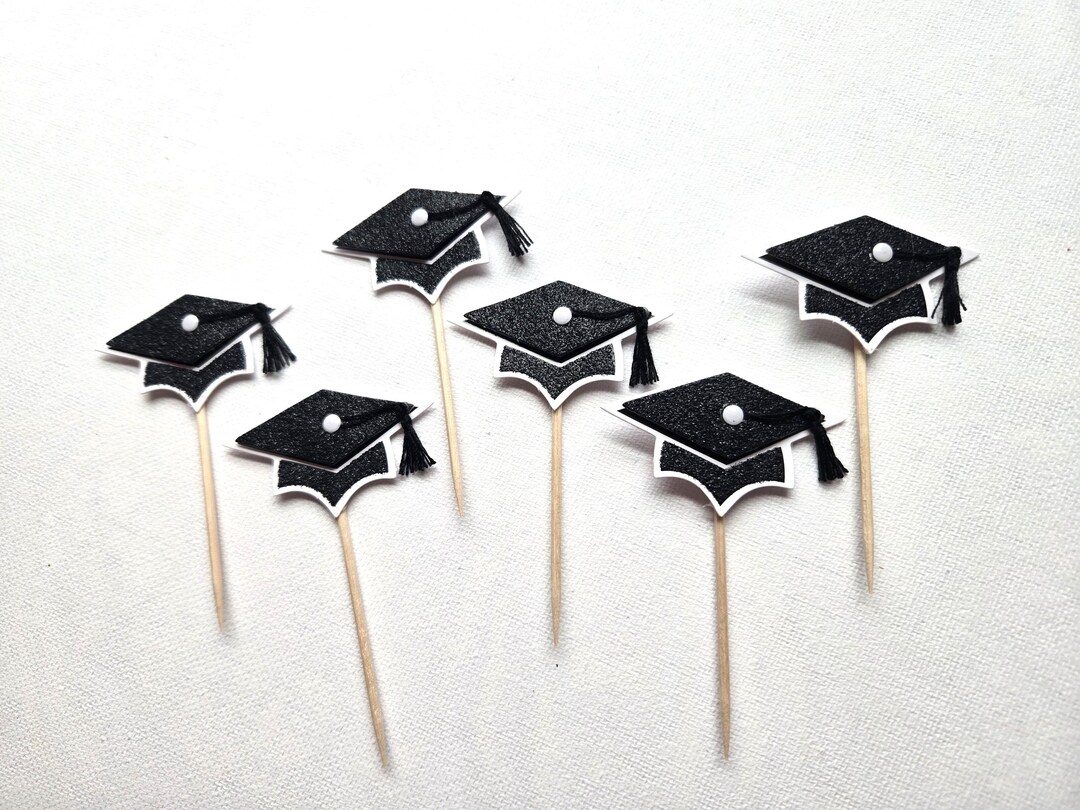 Graduation Cupcake Toppers, Black & White, Graduation Party Decorations ...