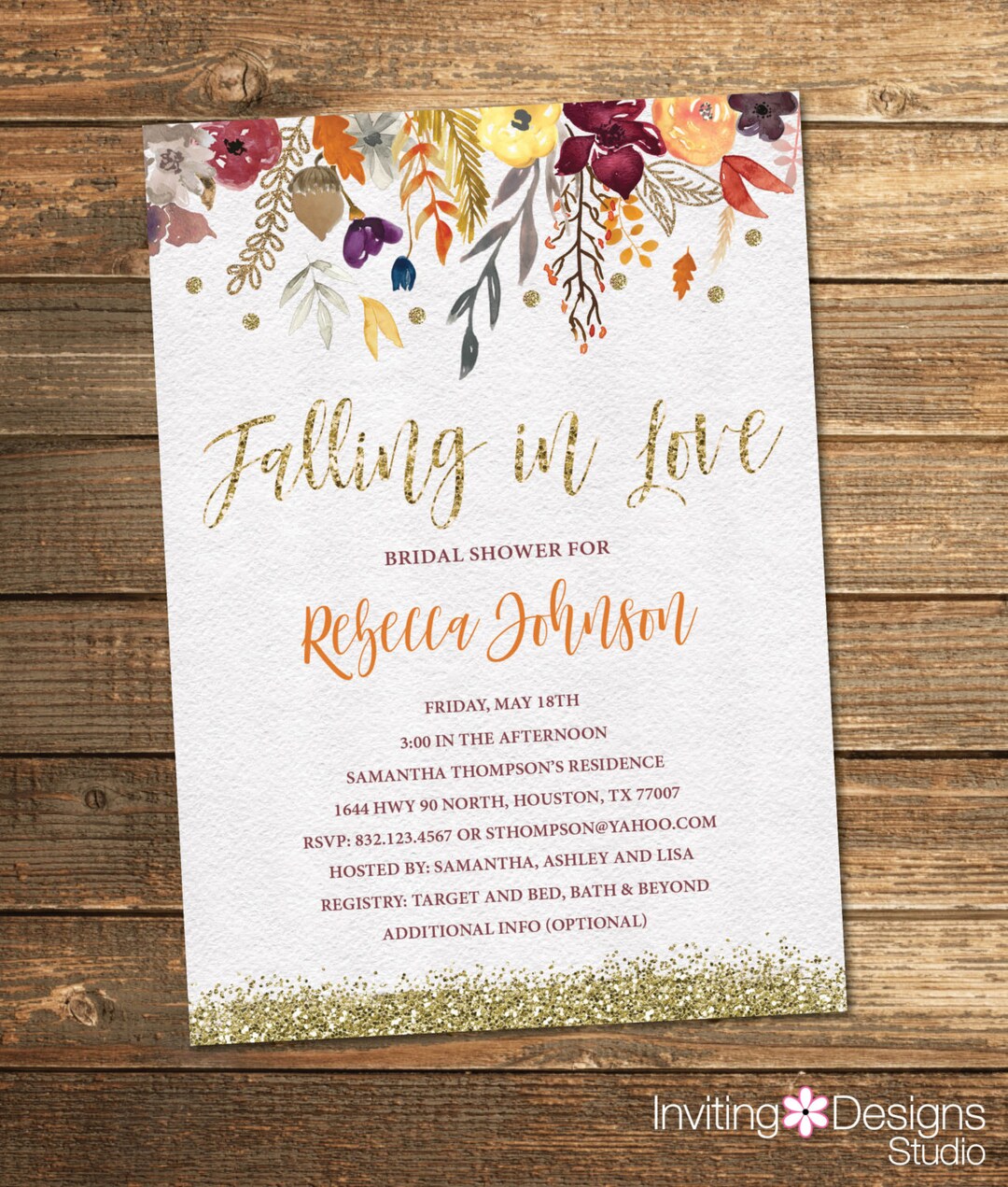 Fall Bridal Shower Invitation, Autumn Bridal Shower, Flowers ...