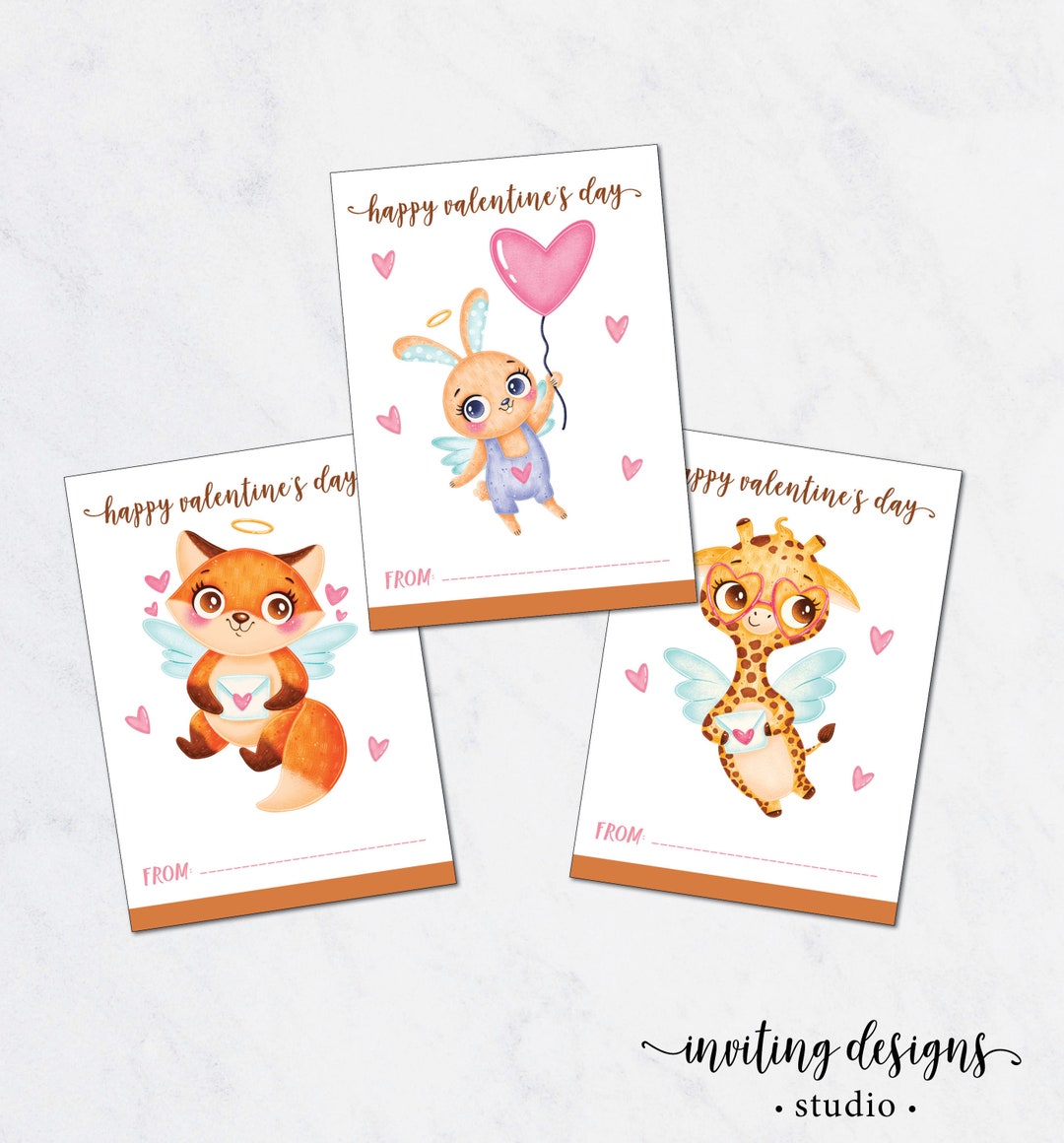 Animal Valentine Cards / Set of Valentine's Cards / Kids Valentine ...