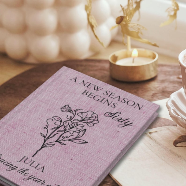 Personalized Birthday Journal, Birth Month Flower, Faux Linen Look ...