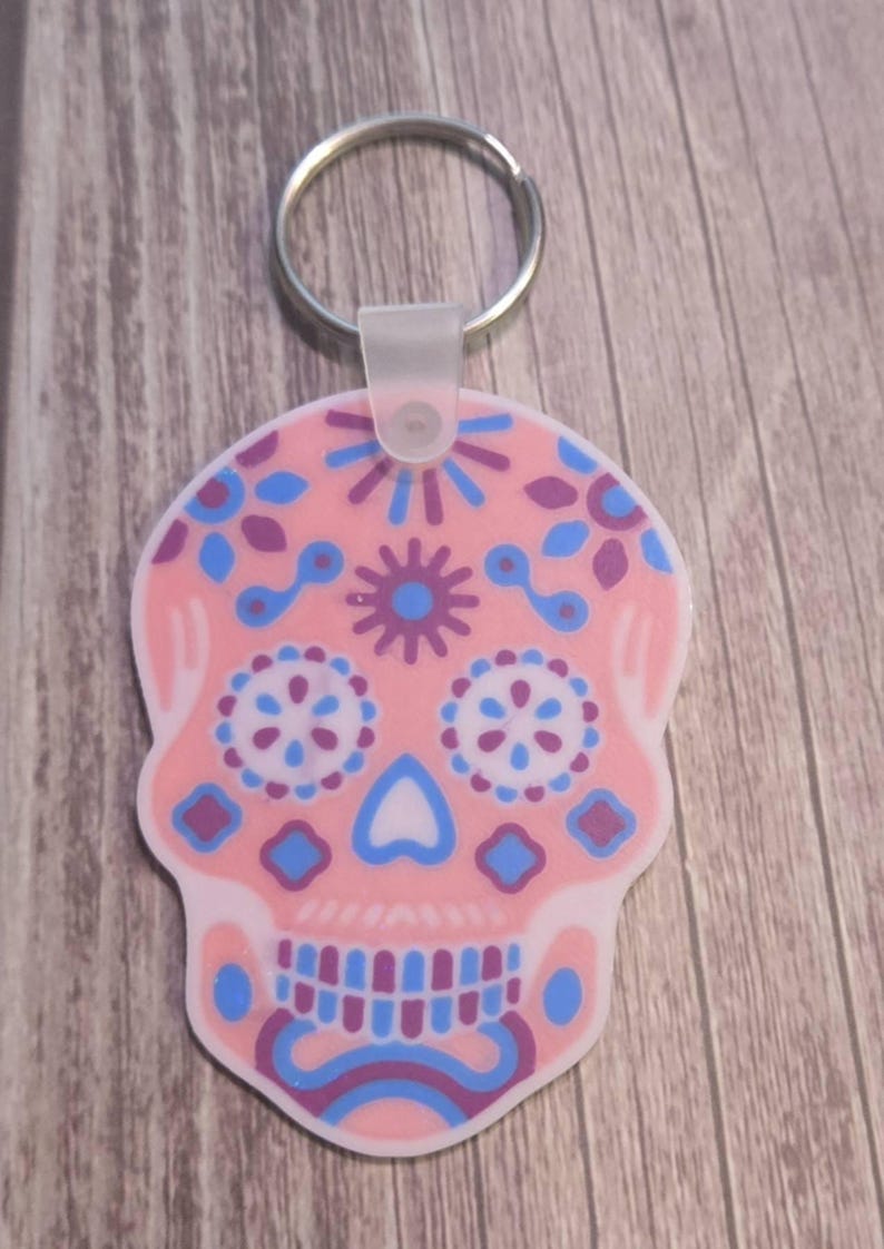 3d Printed Sugar Skull Keychain - Etsy